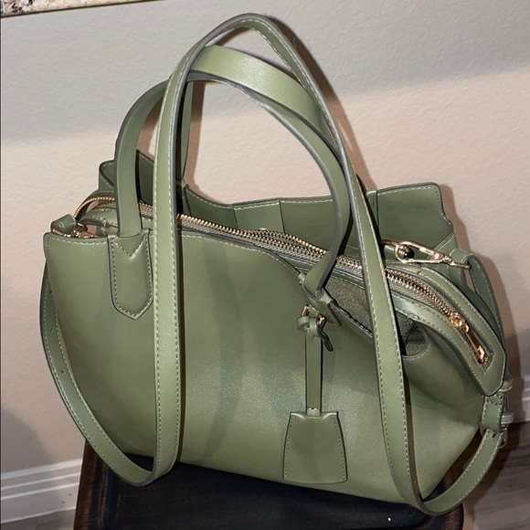 Bags | Sage Green Structured Satchel With Silver Zipper | Poshmark